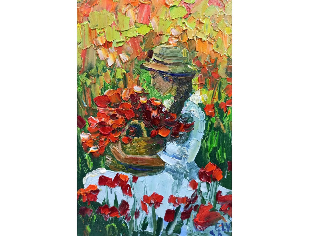 Girl Painting Poppy Original Art Impressionist Painting Poppies Field ...