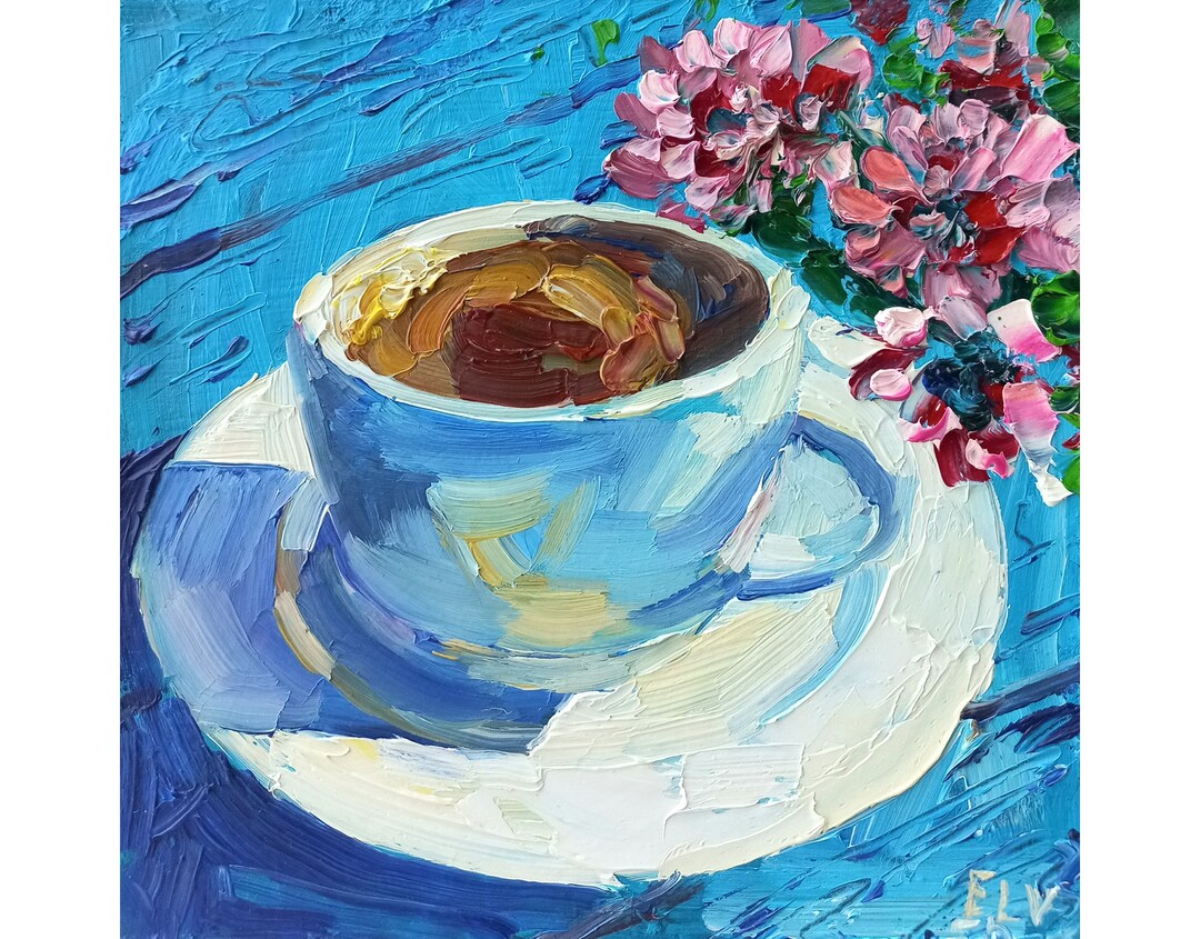 Cup of Coffee Painting Original Art Dark Roast Art Breakfast Painting 6 ...