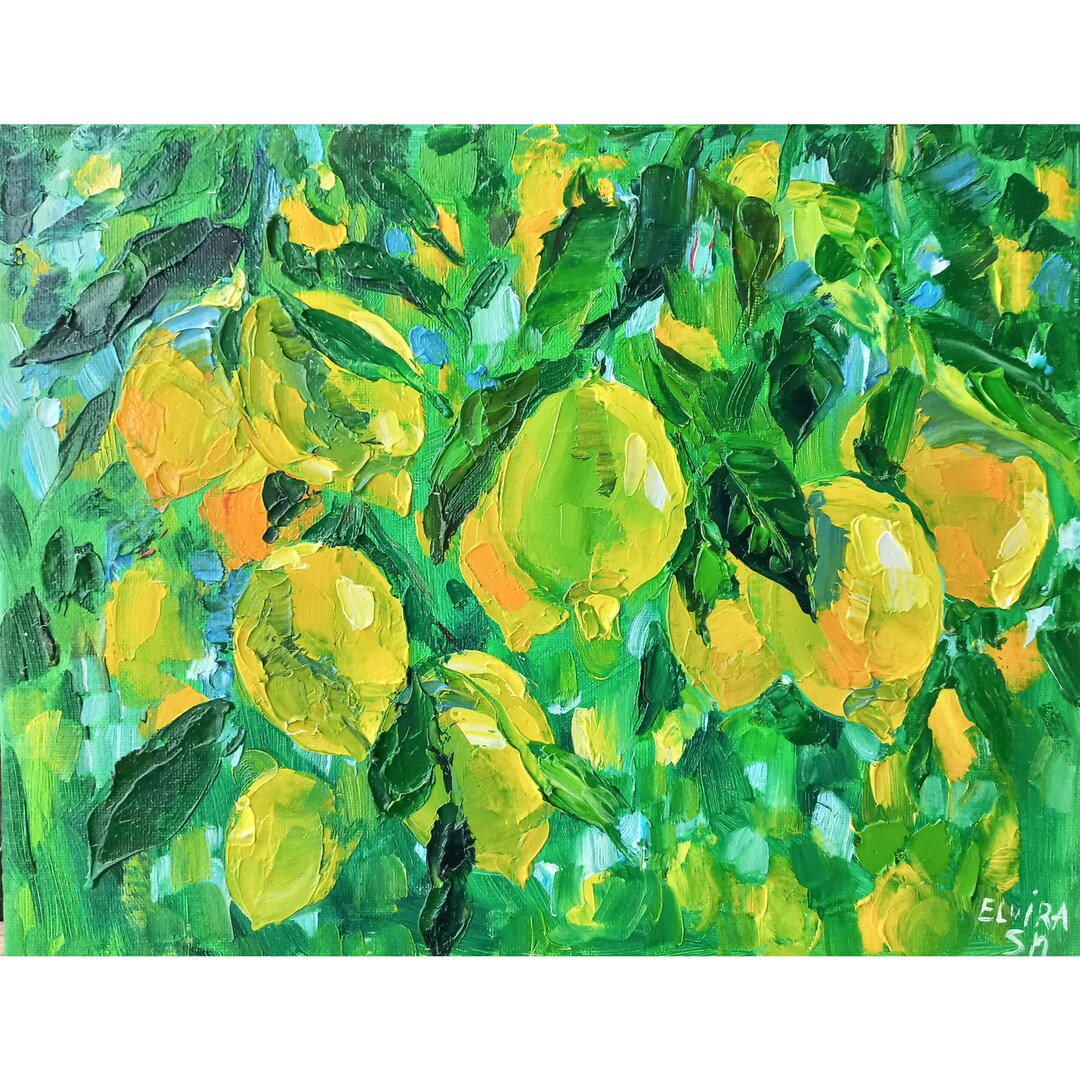 Lemon Tree Painting Original Art Citrus Fruit Painting Canvas Impasto ...
