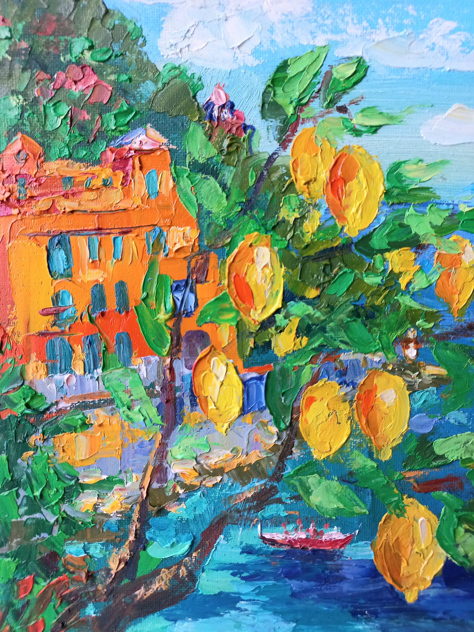 Italy Painting Original Art Lake Como Wall Art Canvas Painting Italian ...