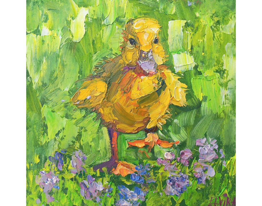 Duckling Painting Animal Original Art Duck Painting Small Artwork 8/8 ...