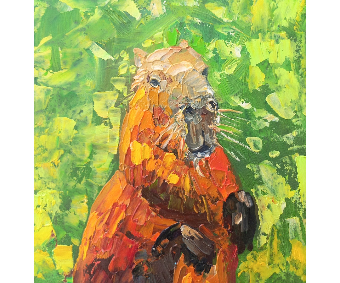 Capybara Painting Original Art Safari Nursey Art Animal Wall Art 8/8 ...