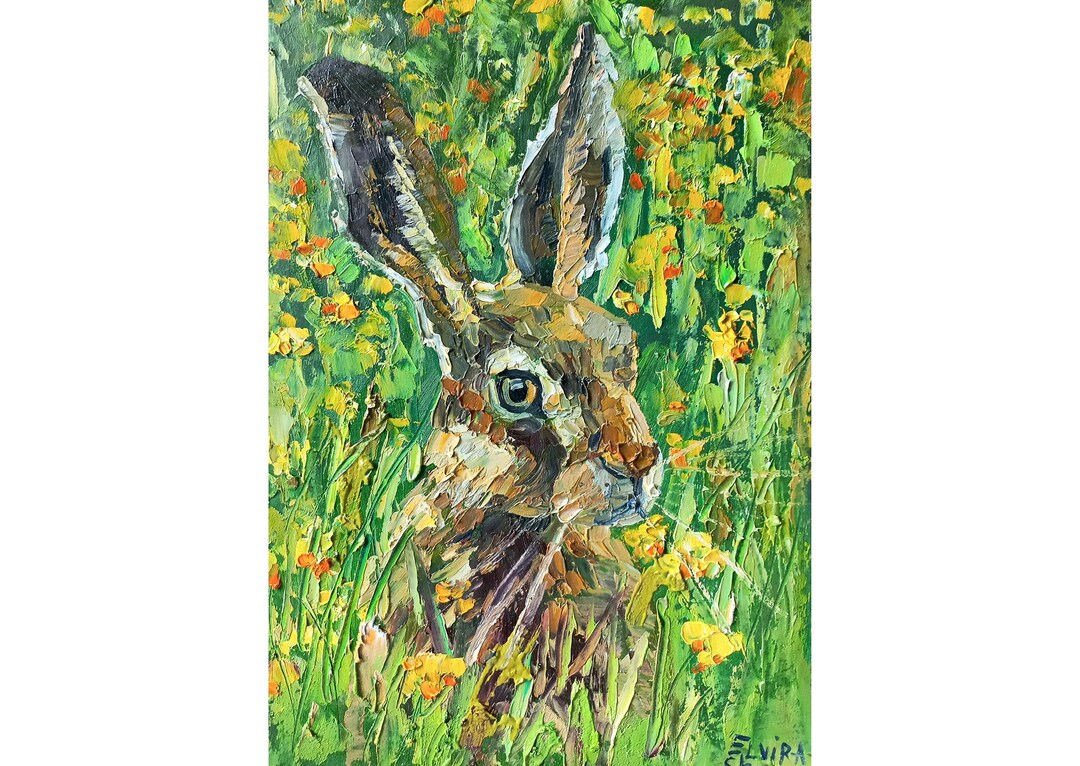 Hare Painting Animal Original Art Rabbit Painting Wildlife Animal Wall ...