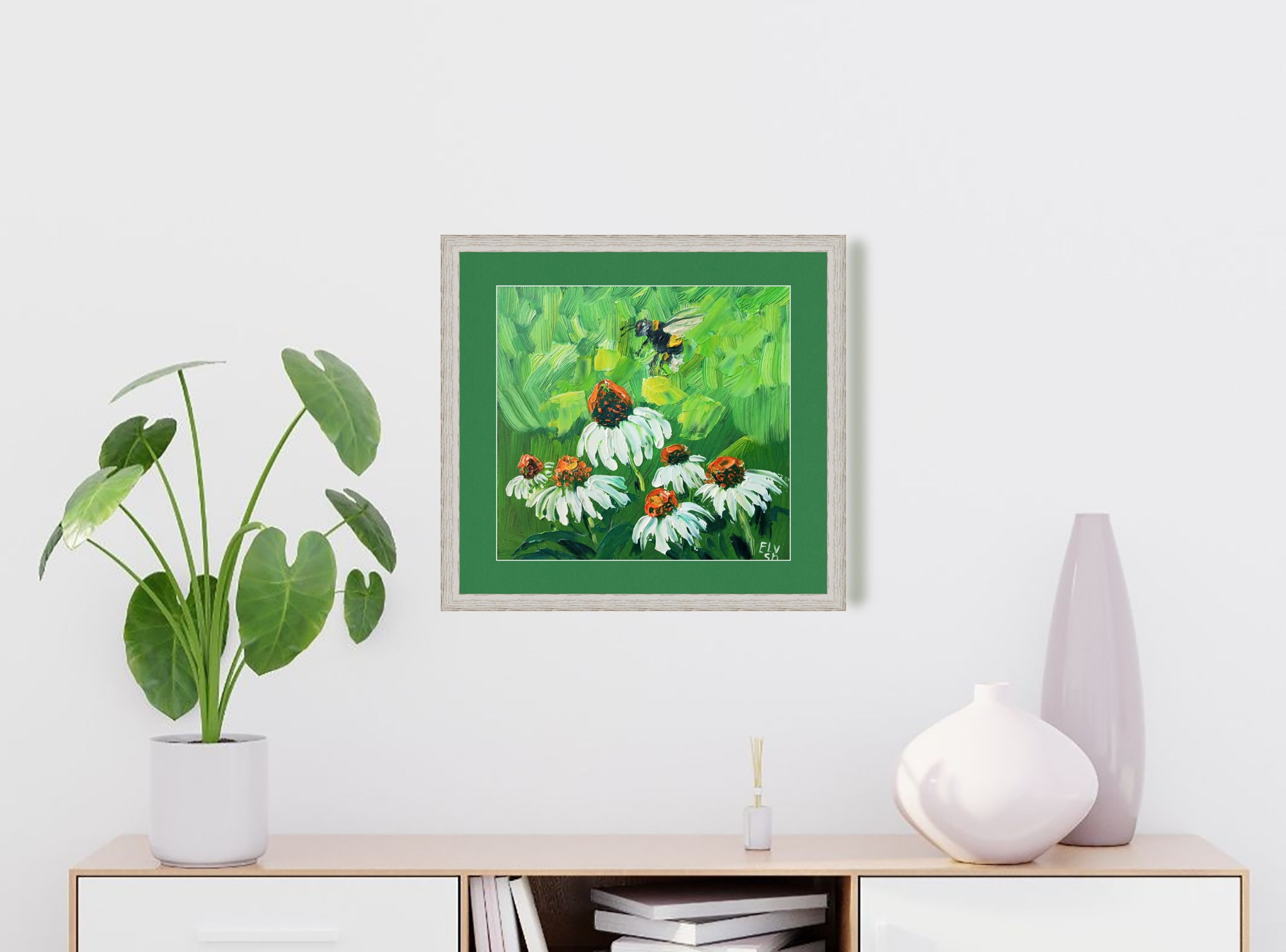 Bee Honey Painting Daisy Original Art Flowers Painting 8/8 Inches by Greatelvpainting - Etsy