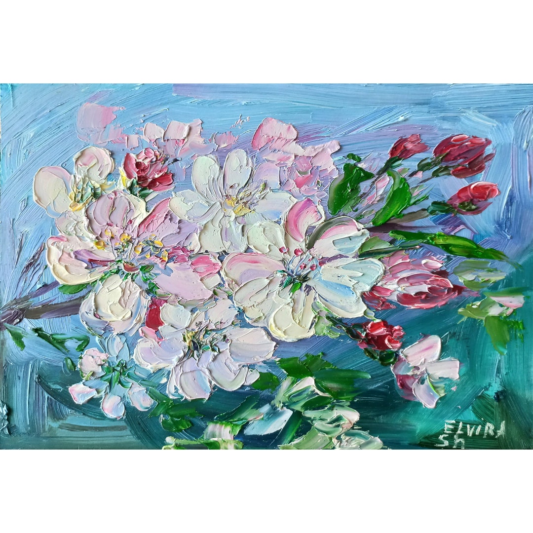 Apple Tree Painting Original Art Blooming Tree Painting 8/10 Inches by ...