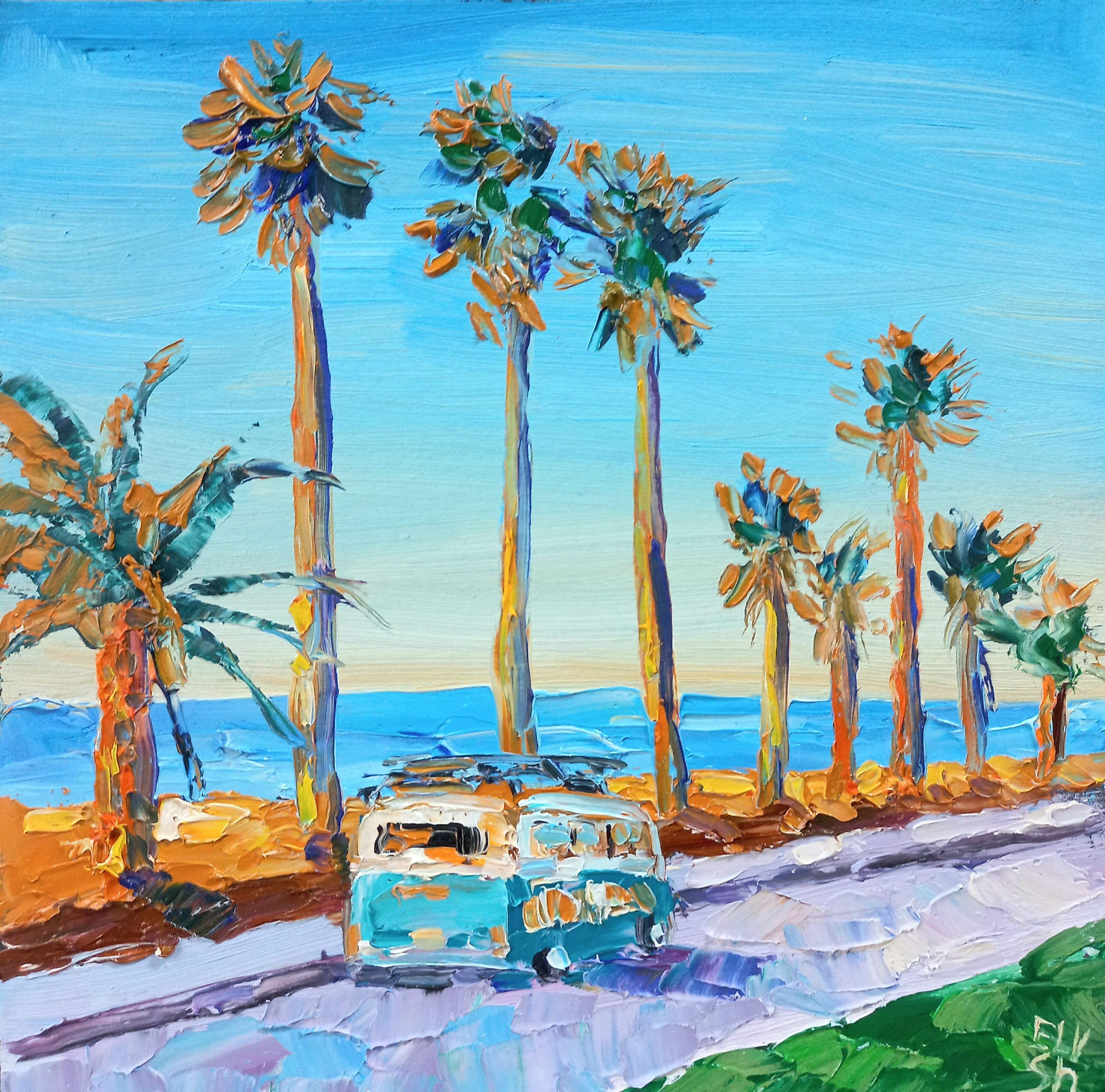 Miami Beach Painting Original Art Florida Painting Van Road Painting 8/ ...