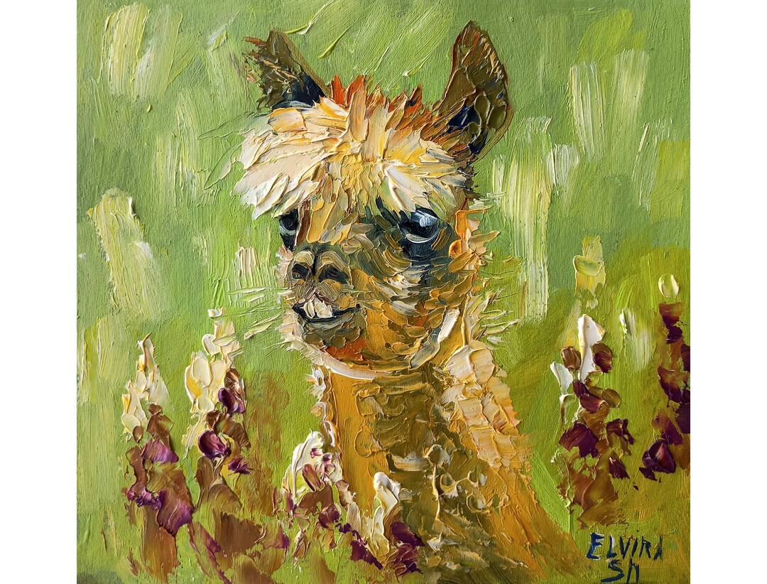 Lama Painting Original Art Animal Painting Wildlife Painting Oil ...