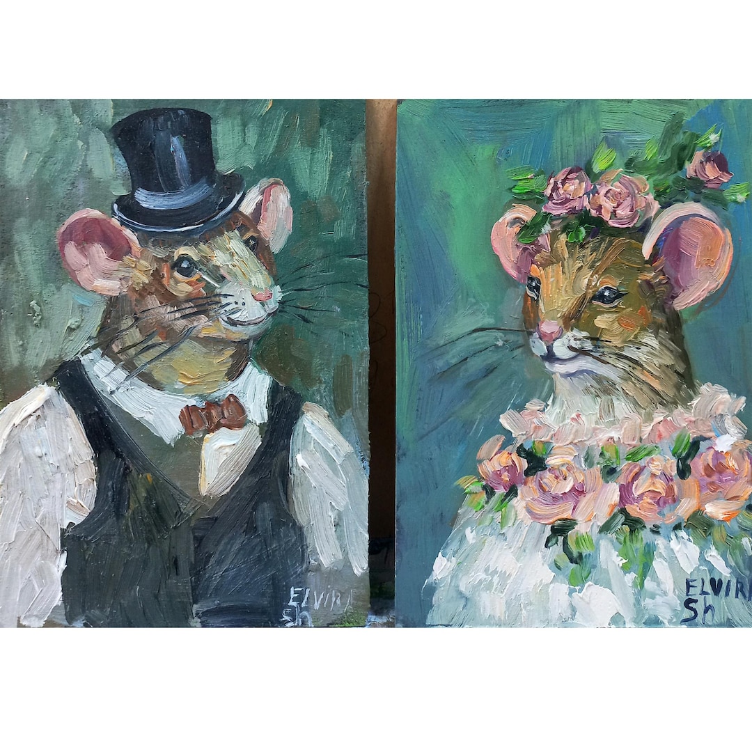 Mouse Painting Original Art Animal Painting Two Paintings Set Paintings ...