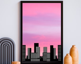 Sunset Sunrise City Poster, Printable Travel Wall Art, Printable ...