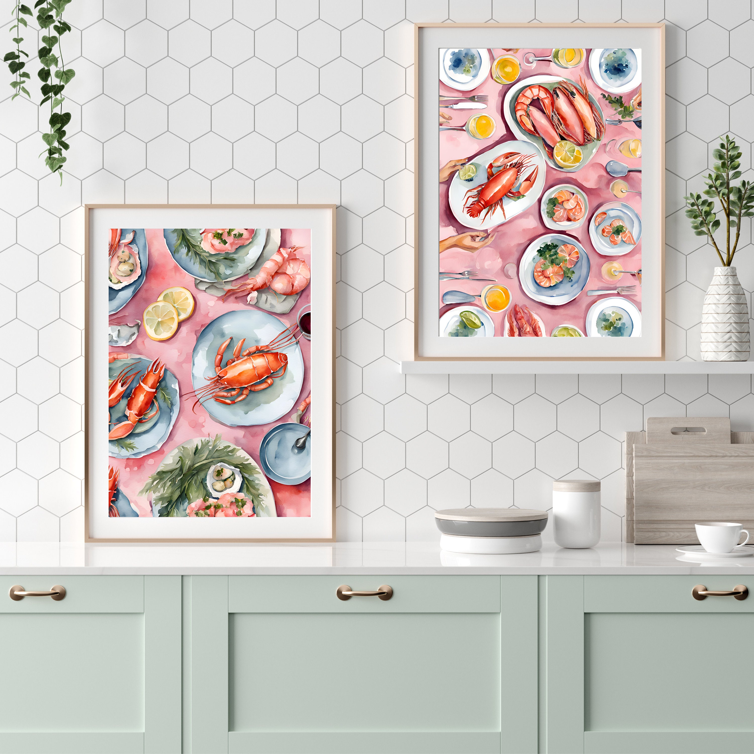 Set of 3 Wall Decor, Style Wall Art, Sea Foods Prints, Digital Download ...