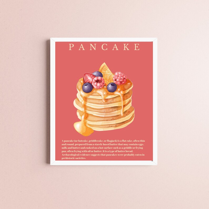Kitchen Wall Art, Pancake Print, Strawberry Blueberry Chocolate Pancake ...