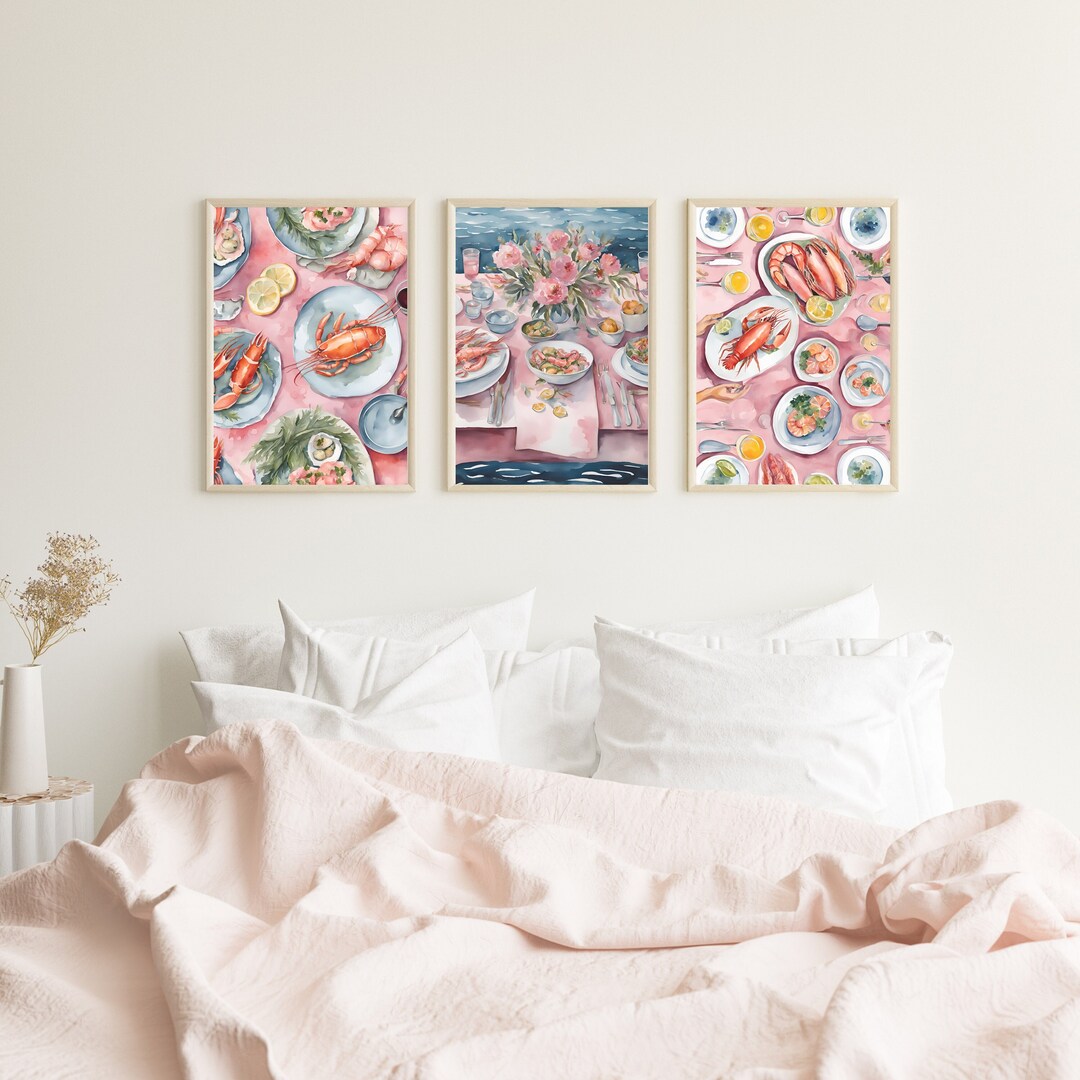 Set of 3 Wall Decor, Style Wall Art, Sea Foods Prints, Digital Download ...