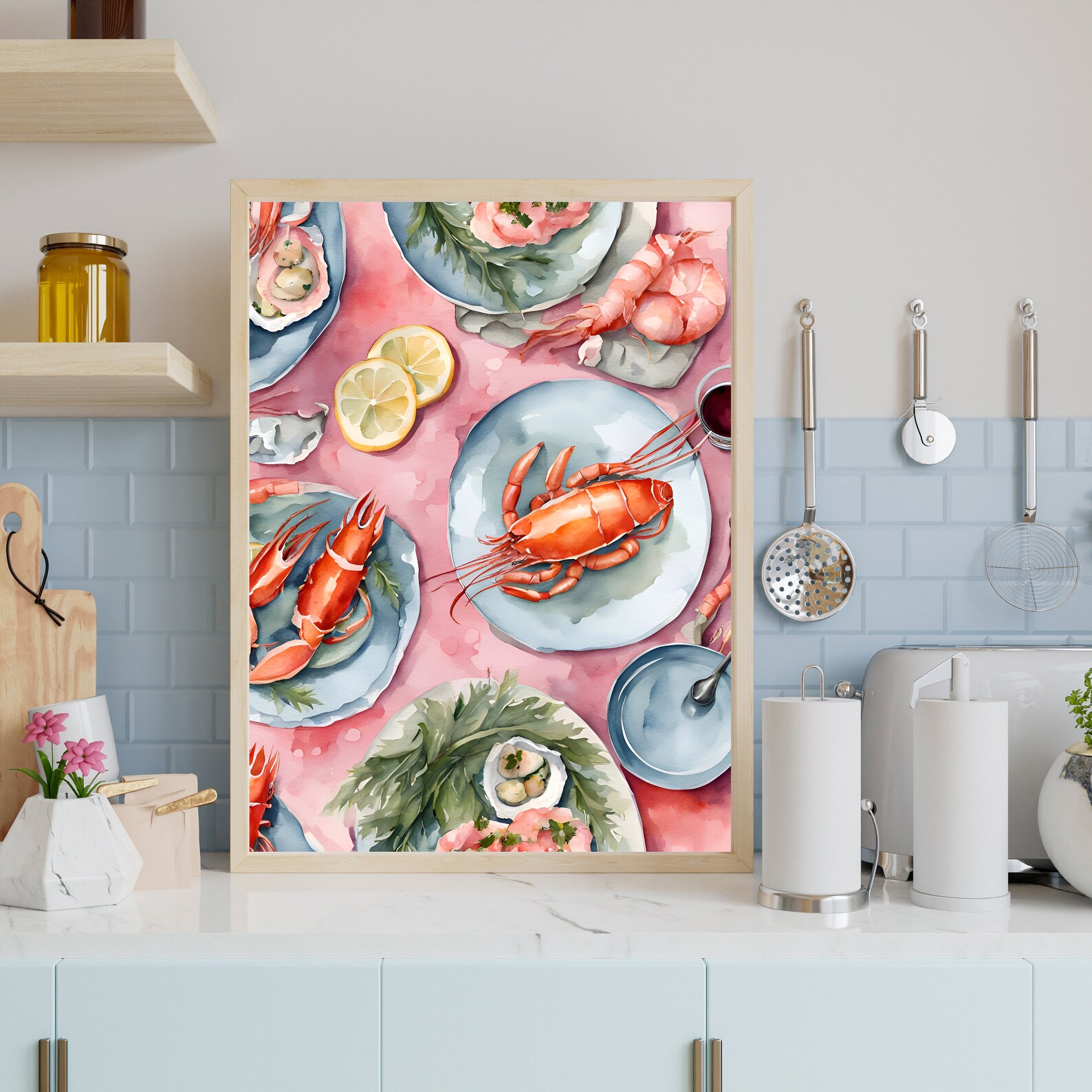 Set of 3 Wall Decor, Style Wall Art, Sea Foods Prints, Digital Download ...
