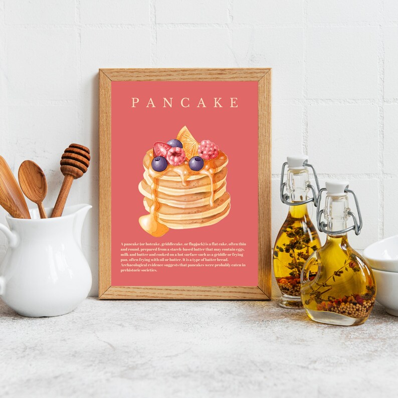 Kitchen Wall Art, Pancake Print, Strawberry Blueberry Chocolate Pancake ...