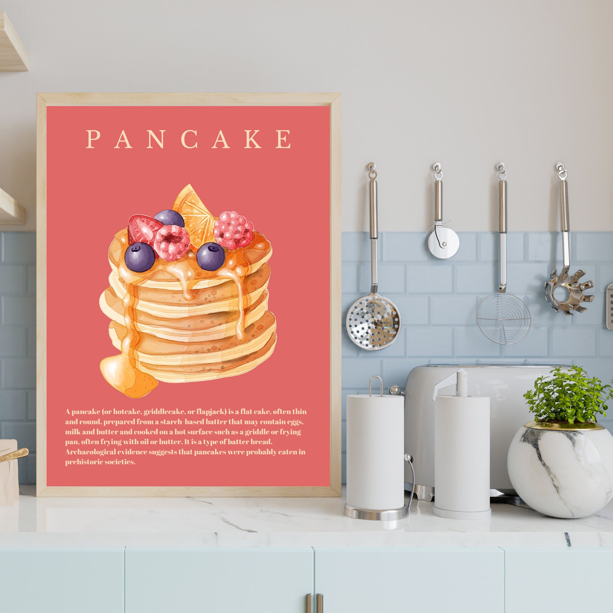 Kitchen Wall Art, Pancake Print, Strawberry Blueberry Chocolate Pancake ...