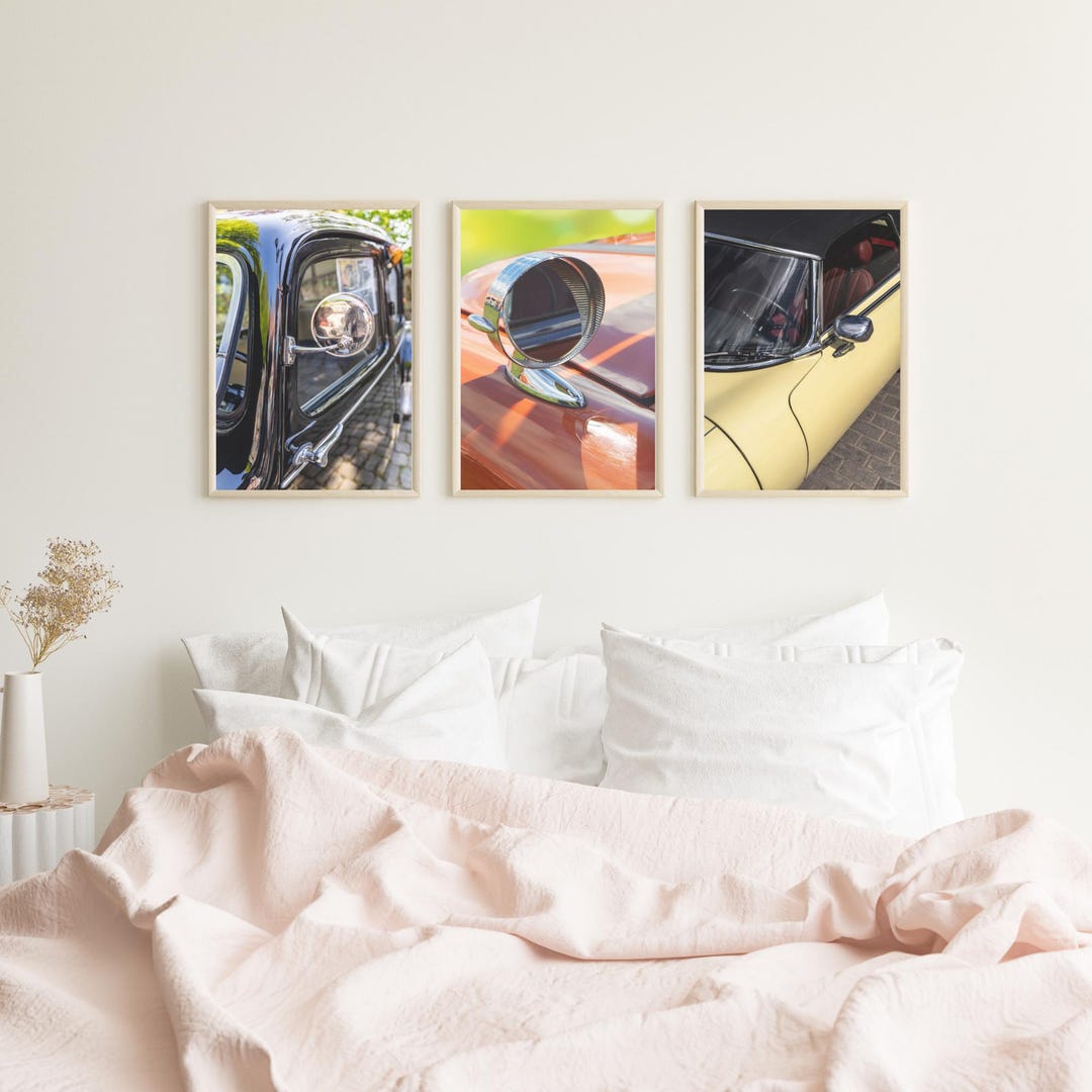 Set of 3 Wall Vintage Car Decor Classic Black Sport Car Print Car ...