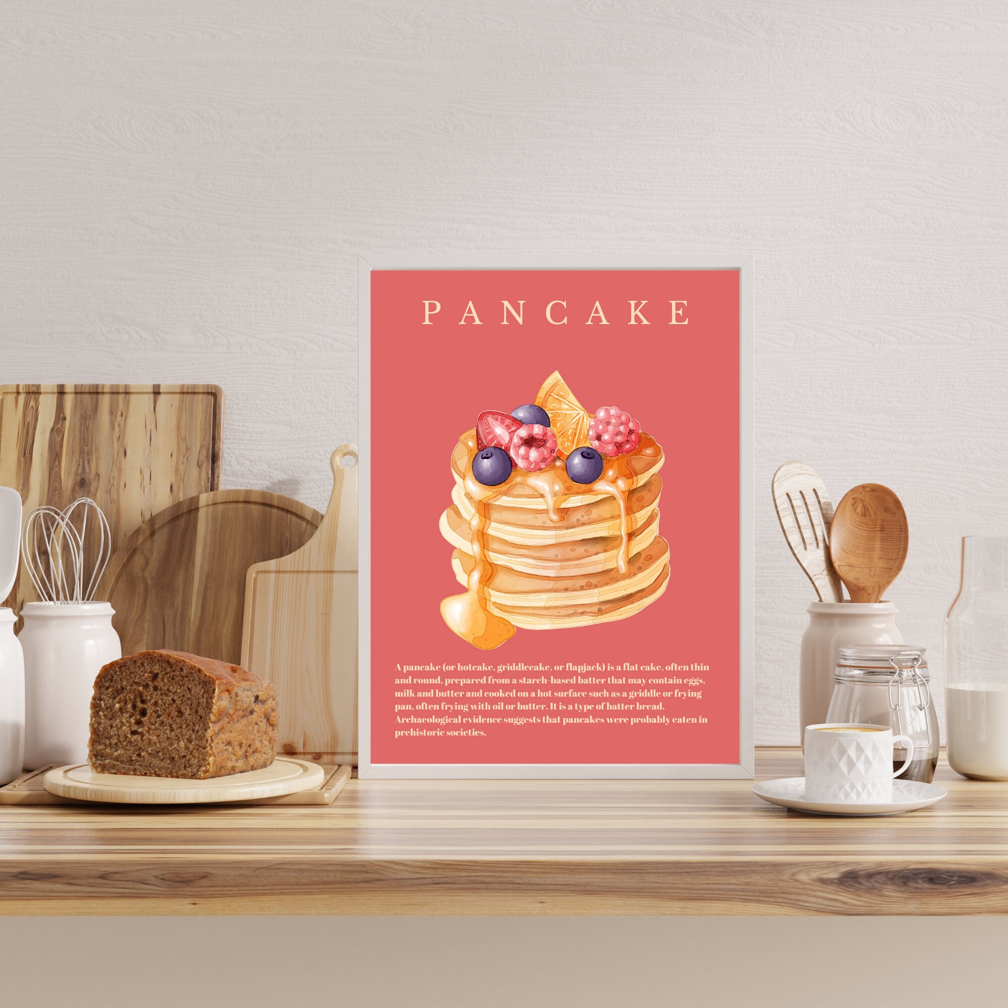 Kitchen Wall Art, Pancake Print, Strawberry Blueberry Chocolate Pancake ...