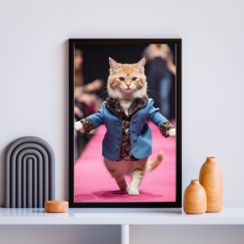 Catwalk Poster, Fashion Cats, Cat Clothes, Digital Printable Cats ...