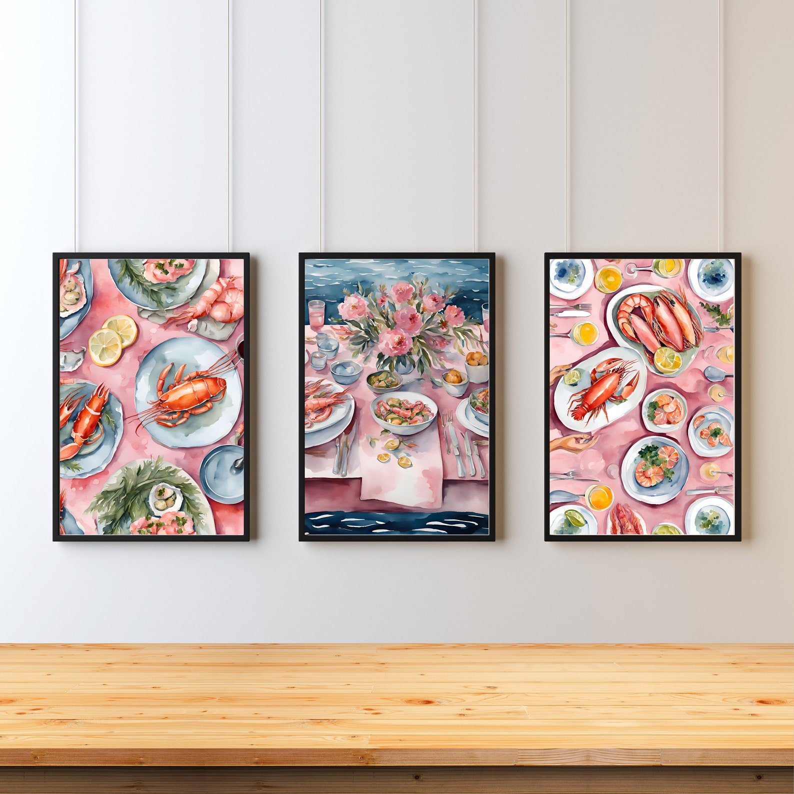 Set of 3 Wall Decor, Style Wall Art, Sea Foods Prints, Digital Download ...