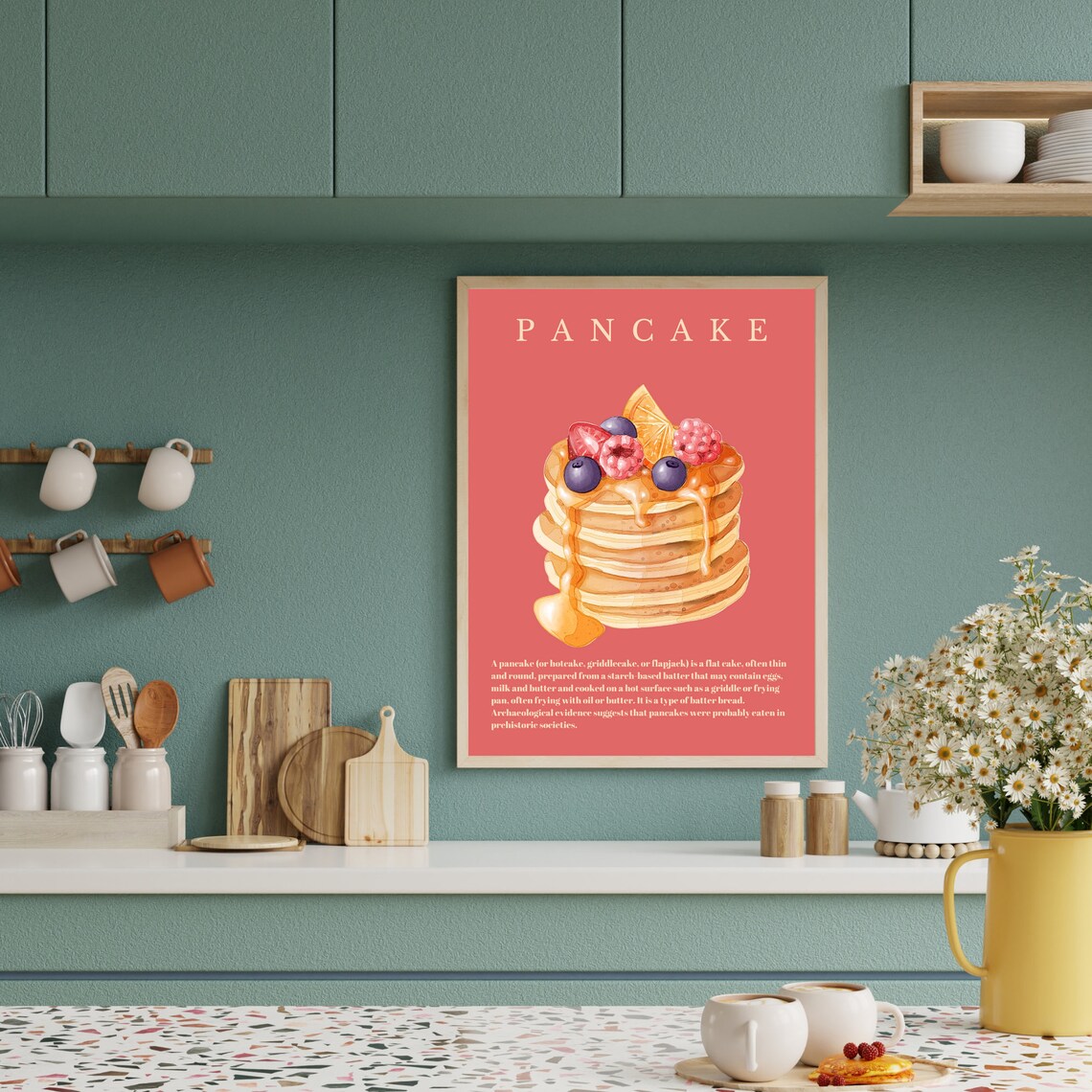 Kitchen Wall Art, Pancake Print, Strawberry Blueberry Chocolate Pancake ...