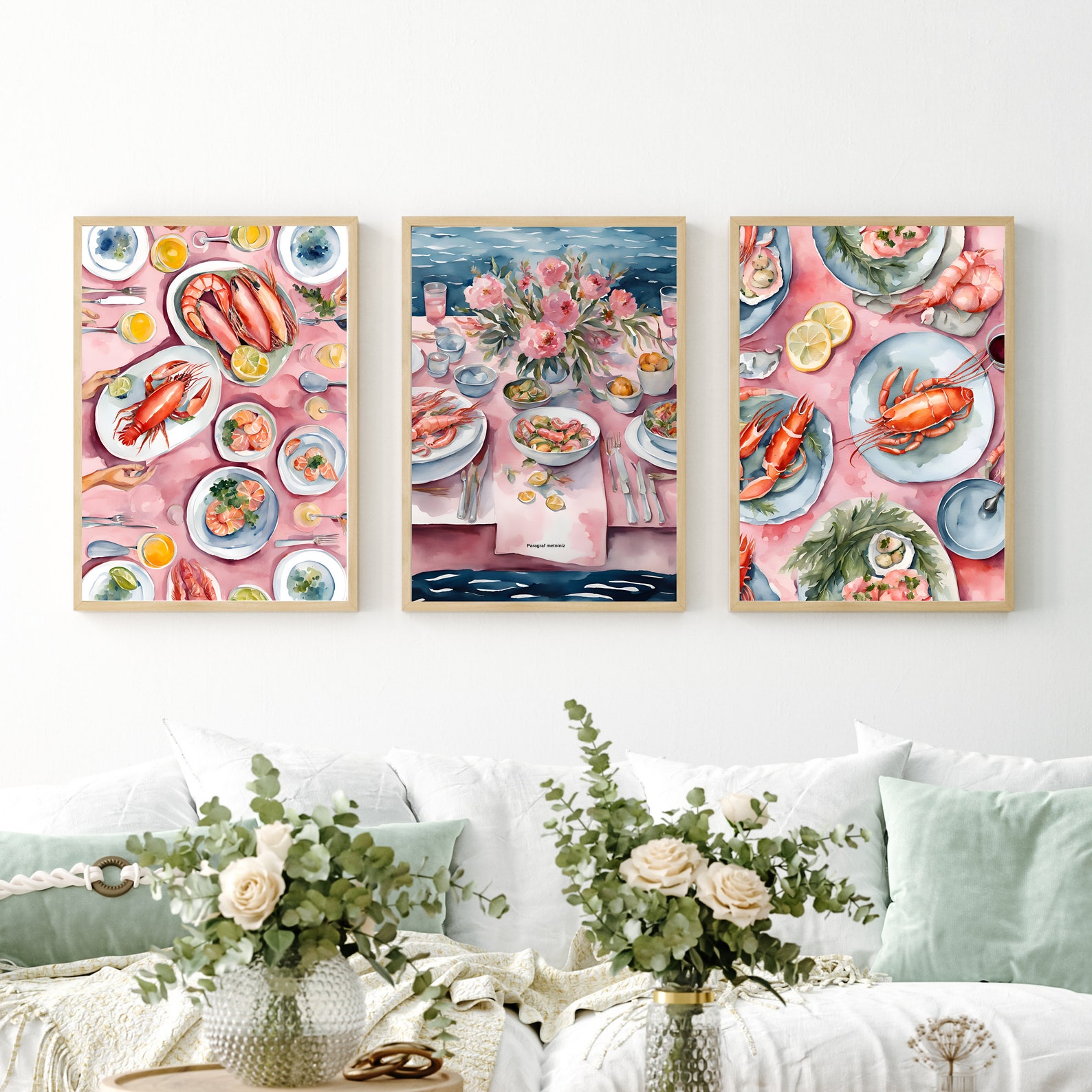 Set of 3 Wall Decor, Style Wall Art, Sea Foods Prints, Digital Download ...