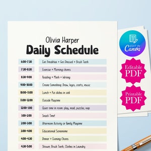 Editable Daily Schedule for Kids Printable Kids - Etsy