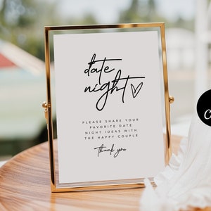 Modern Date Night Heart Sign, Wedding Date Sign Template, Wedding Date ...