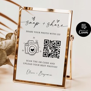 Snap & Share QR Code Sign, Bridal Shower Snap and Share ,photo Scan and ...