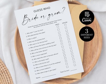 Guess Who Bride or Groom Game for Bridal Shower, Bride or Groom ...