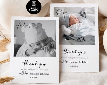 Photo Thank You Card for Newborn Baby With Name, Birth Card ...
