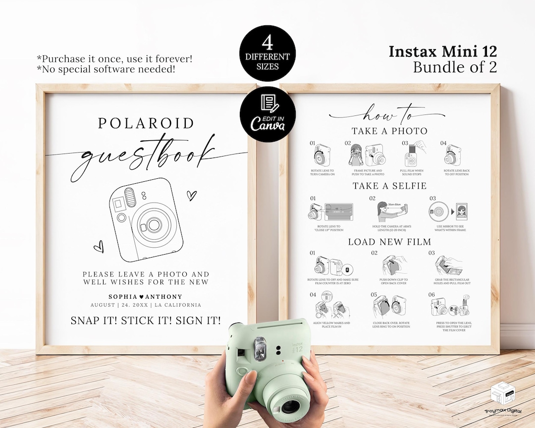 Instax Mini 12 Instructions Sign Template, Polaroid Guestbook Sign, How ...