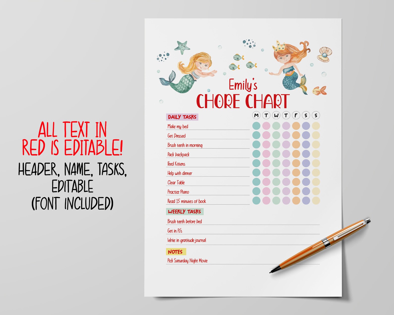Editable Daily Chore Chart for Kids, Printable Daily Planner for Kids ...