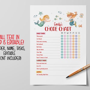 Editable Daily Chore Chart for Kids, Printable Daily Planner for Kids ...