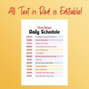 Editable Daily Schedule for Kids Printable Kids - Etsy