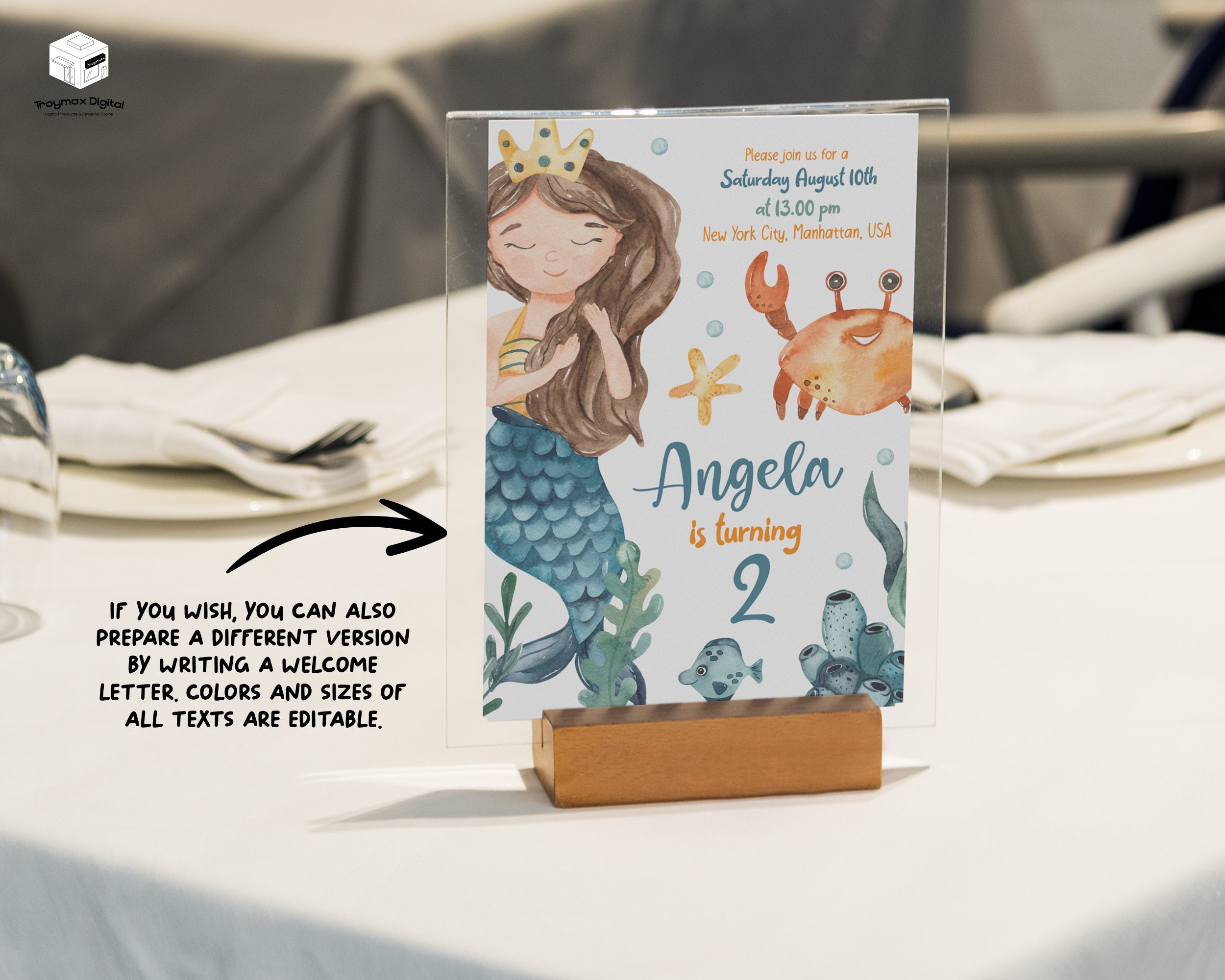 Editable Mermaids Themed Birthday Party Invitation Template for Kids ...