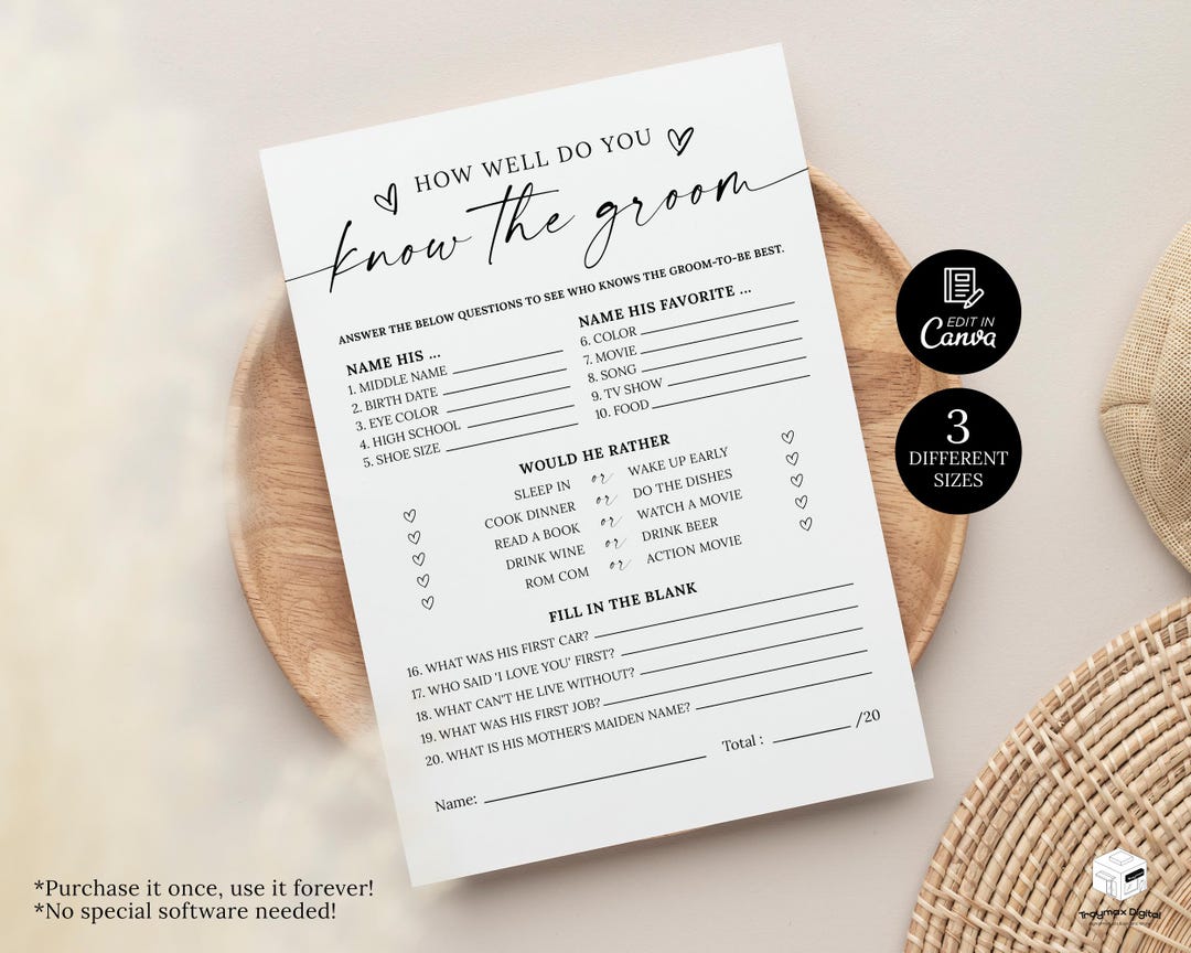 How Well Do You Know the Groom Game, Minimalist Wedding Shower Groom ...
