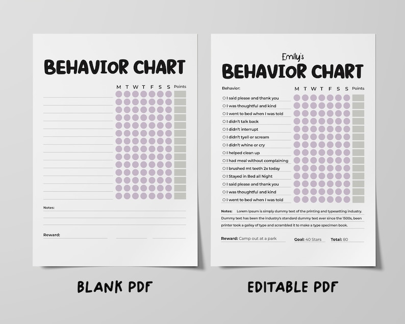 Editable Behavior Reward Chart for Kids, Good Behavior Tracking ...