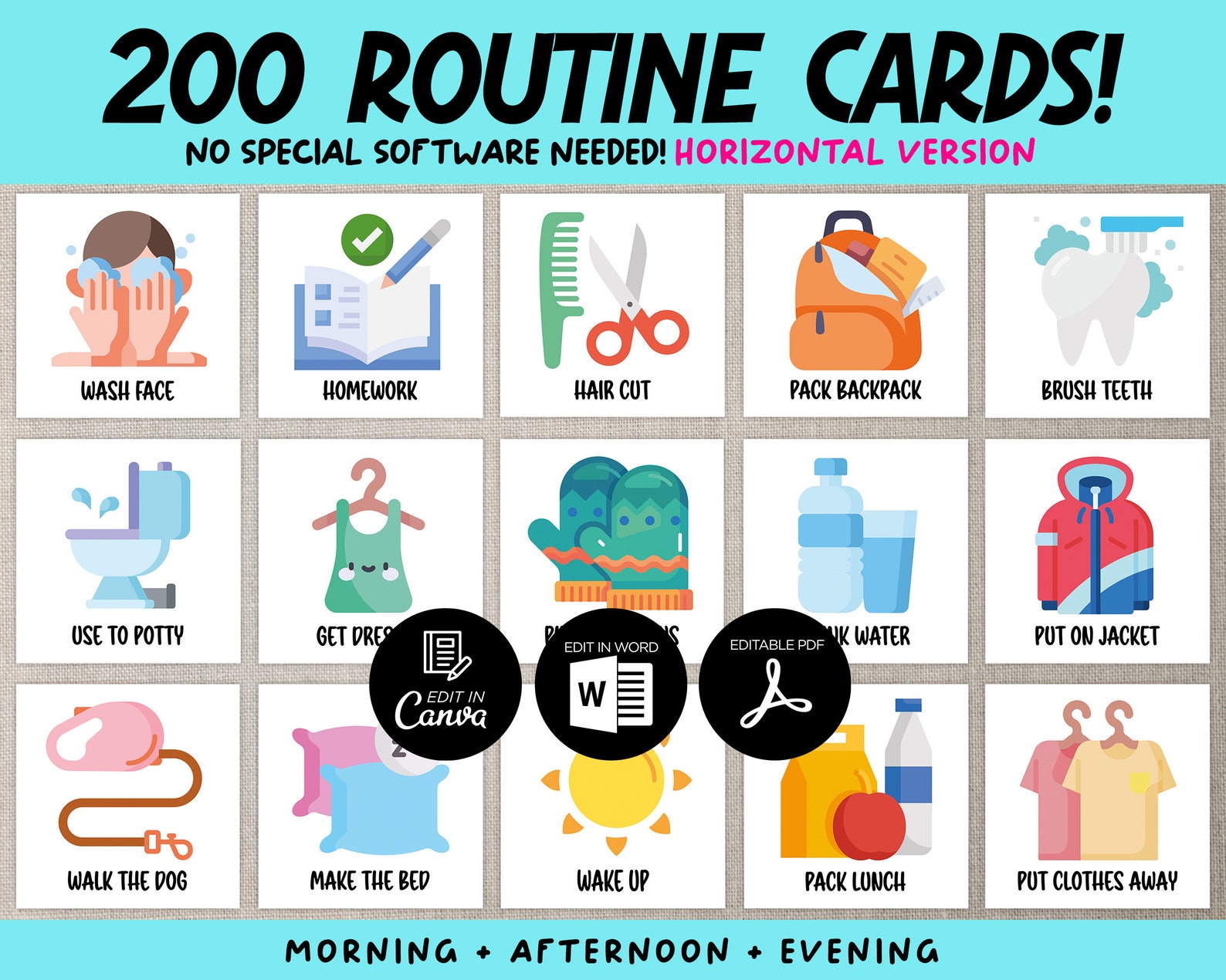 Editable Daily Routine for Kids, Montessori Card for Kids, Daily ...