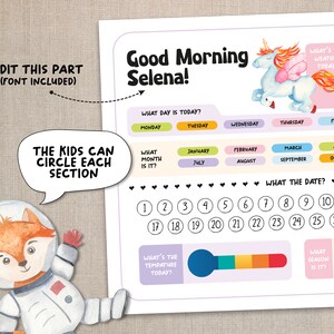 Daily Morning Board Template for Kids, Printable Wipeable Placemat for ...