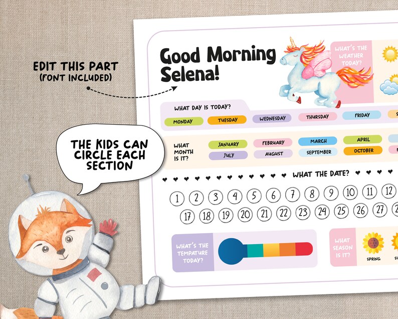 Daily Morning Board Template for Kids, Printable Wipeable Placemat for ...