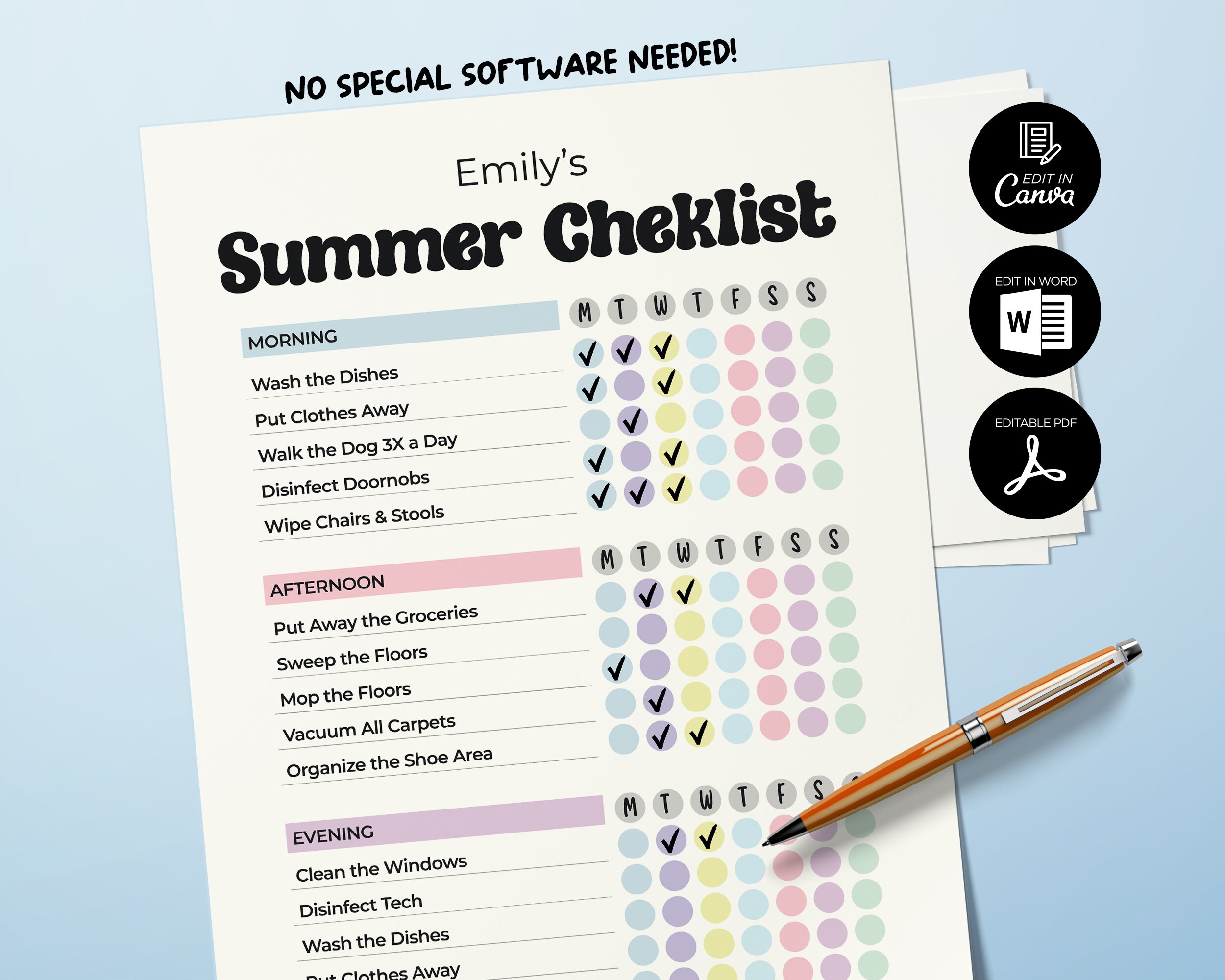 Summer Checklist for Kids, Chart for Kids Editable, Summer Checklist ...