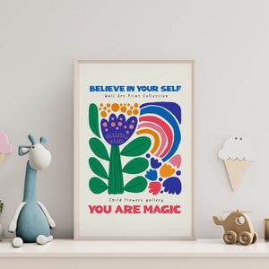 Kids Room Poster, Cute Rainbow Flowers, Nursery & Playroom Printable ...