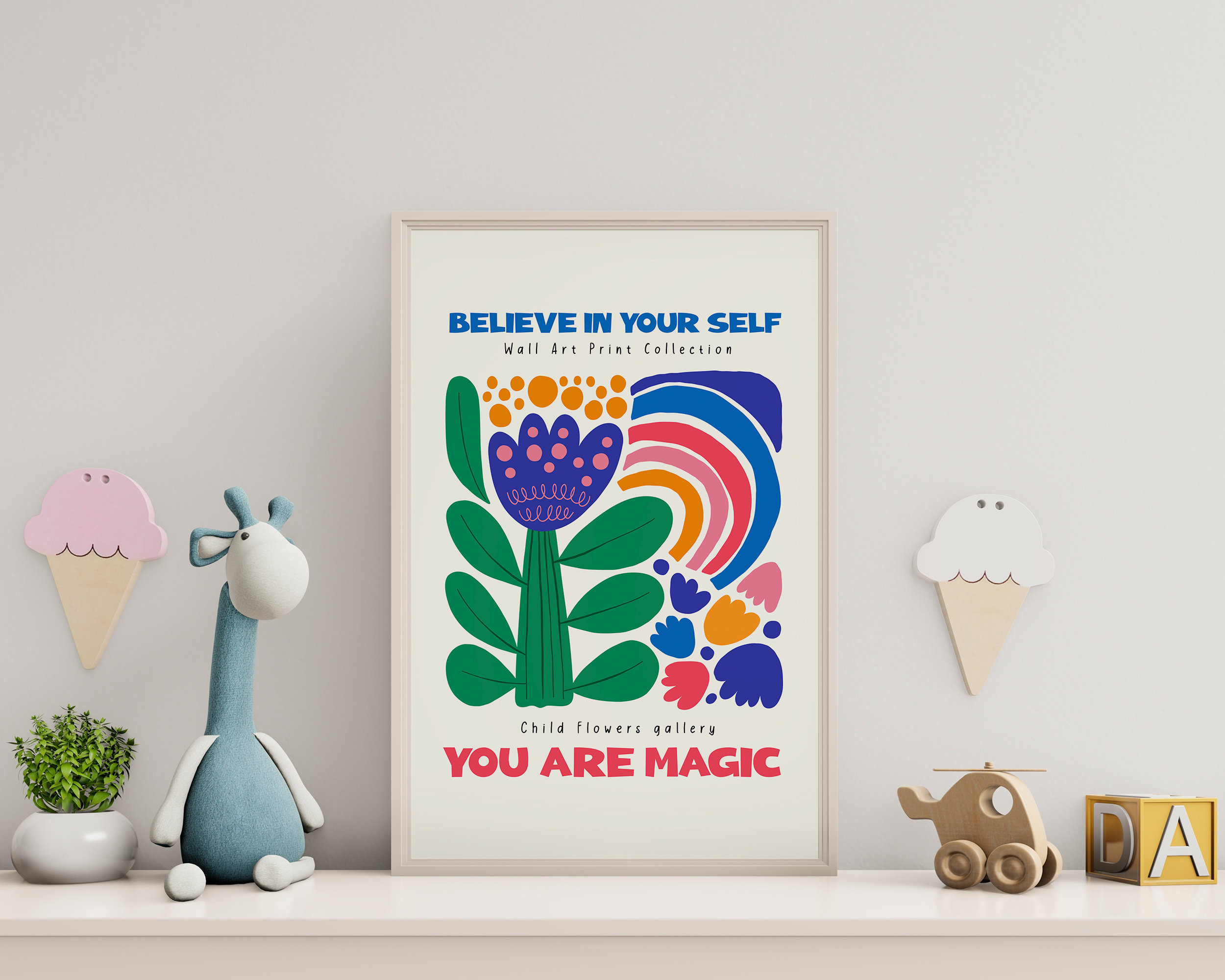 Kids Room Poster, Cute Rainbow Flowers, Nursery & Playroom Printable ...