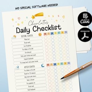 Editable Daily Checklist, Daily Planner for Kids, Responsibility Chart ...