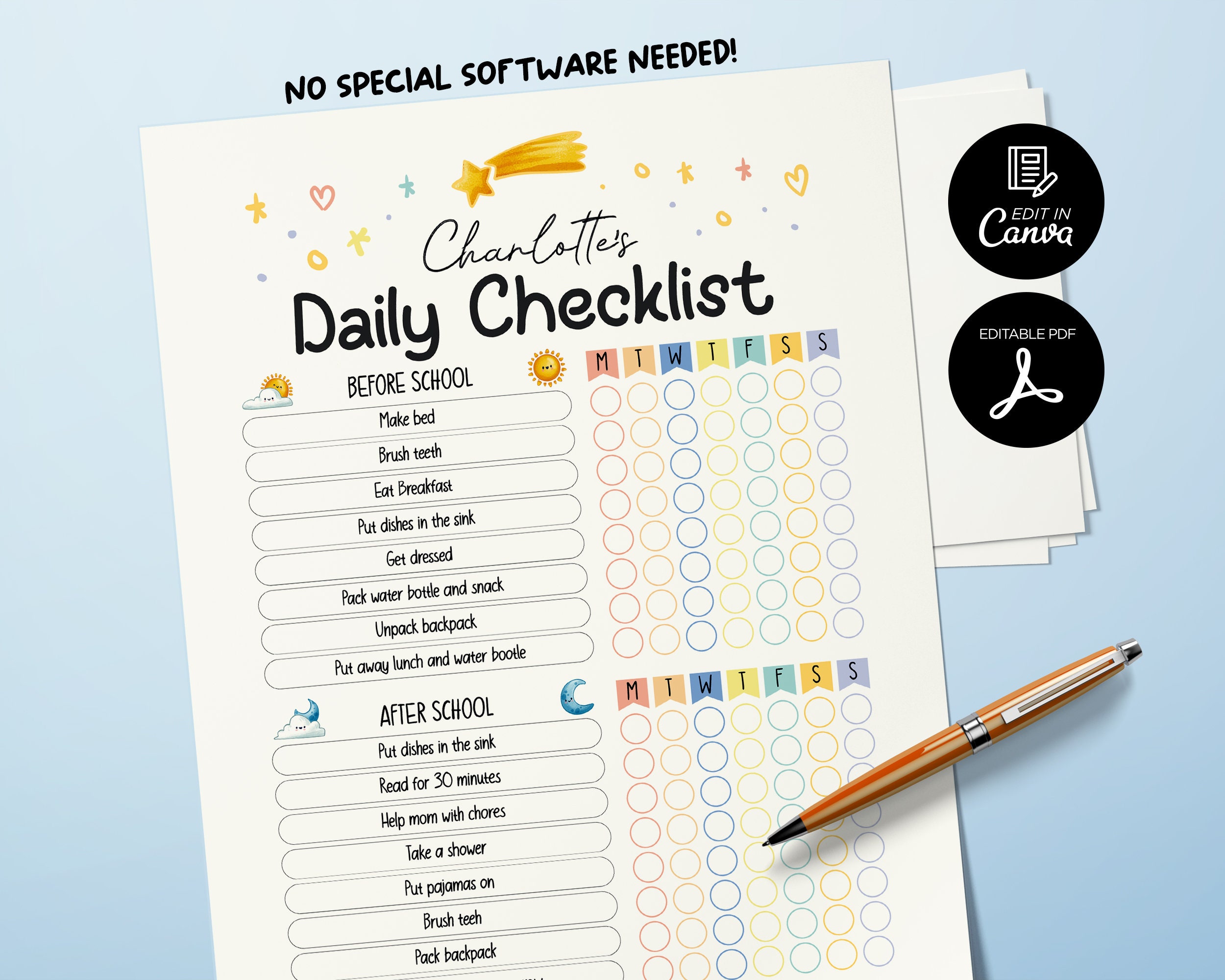 Editable Daily Checklist, Daily Planner for Kids, Responsibility Chart ...