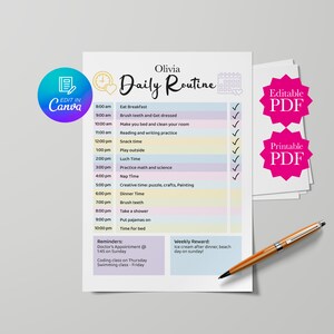 Daily Checklist for Kids, Daily Routine Editable, Weekly Chores ...