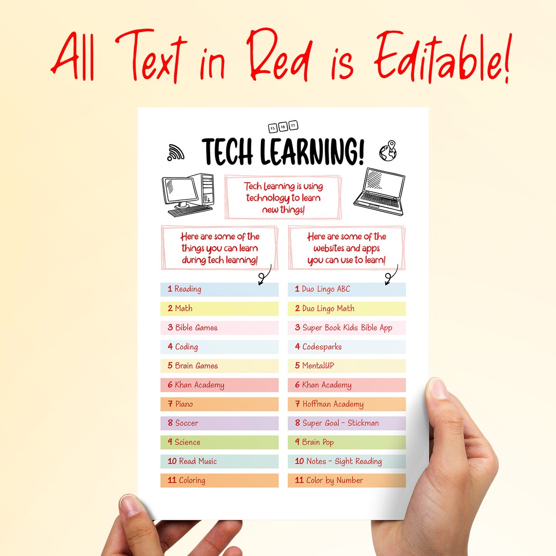 Tech Learning Planner Educational Screen Time Ideas Chart for - Etsy