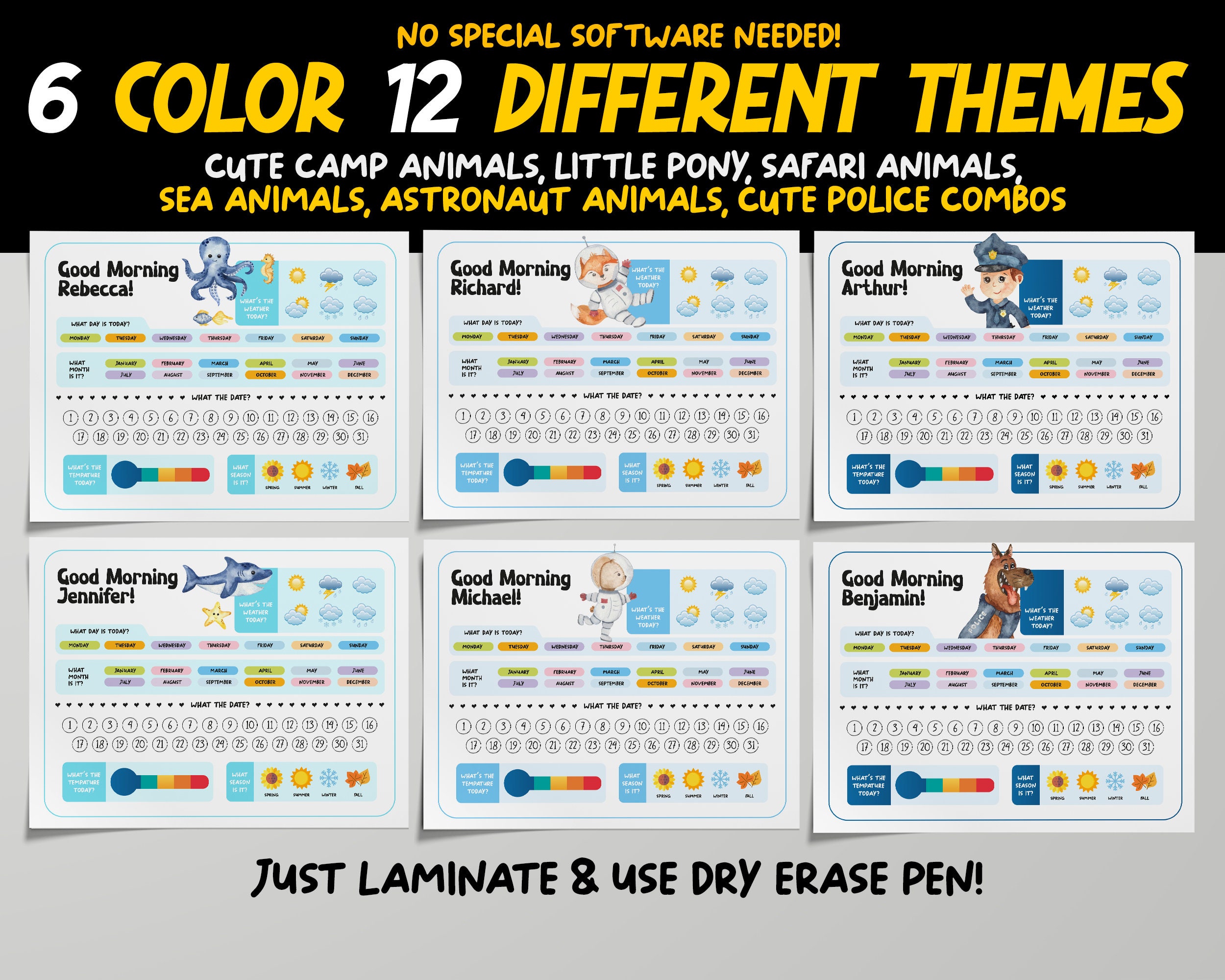 Daily Morning Board Template for Kids, Printable Wipeable Placemat for ...