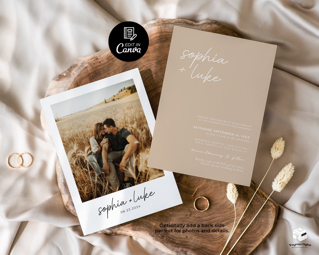 Modern Beige Wedding Invite, Photo Rustic Wedding Invitation Canva ...
