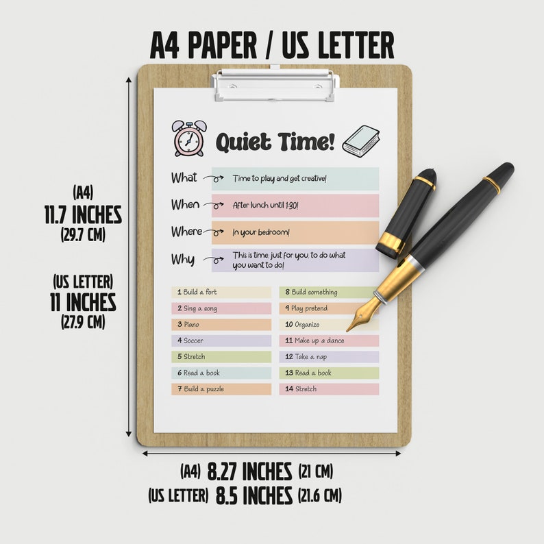 Quiet Time Chart for Kids, Daily Schedule Idea, Editable Daily ...